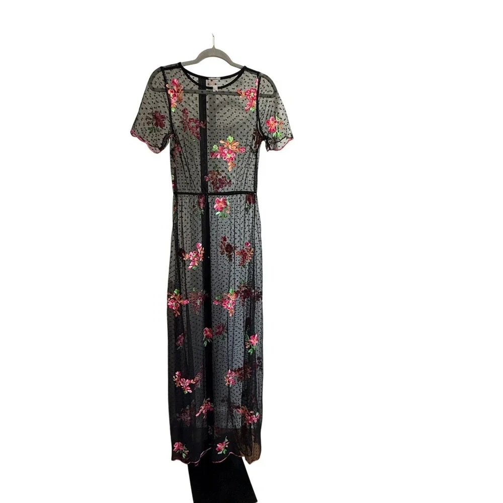 LuLaRoe | Dresses | Black Sheer Brightly Floral Embroidered Maxi Dress ...